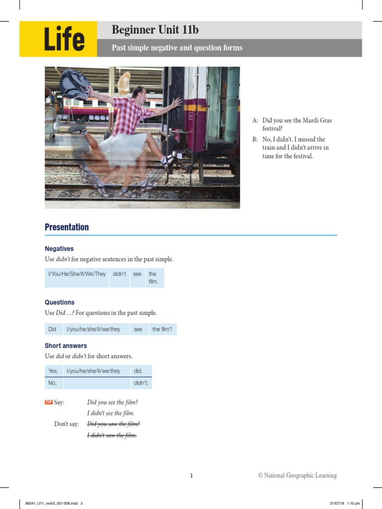 Beginner Unit 11b: Past Simple Negative and Question Forms | PDF