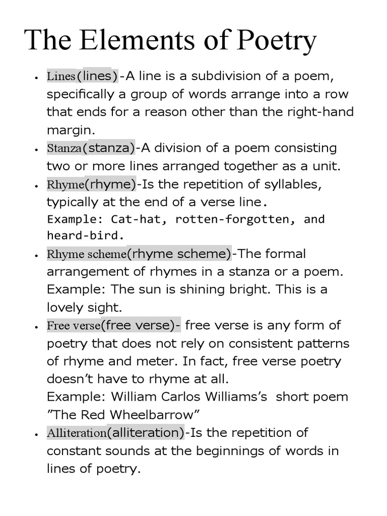 The Elements of Poetry - Odt | PDF | Poetry | Rhyme