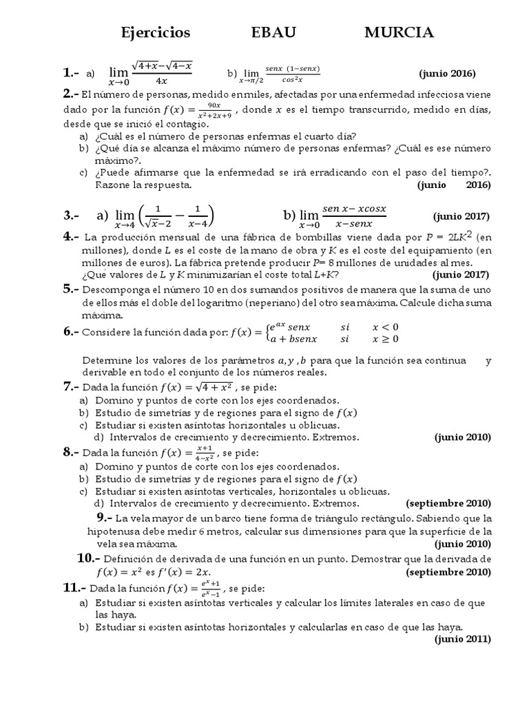 Ejercicios EBAU | PDF | Asíntota | Línea (geometría)