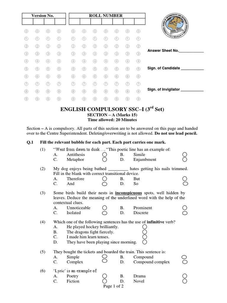 English SSC-I (3rd Set) | PDF | English Language | Word