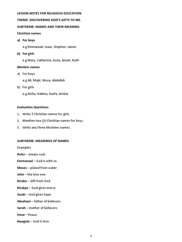 Primary One Religious Education Notes | PDF | Language Arts & Discipline