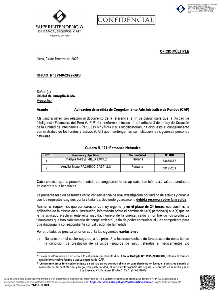 Oficio Multiple N 07940-2022-SBS PDF | PDF | Seguro | Perú