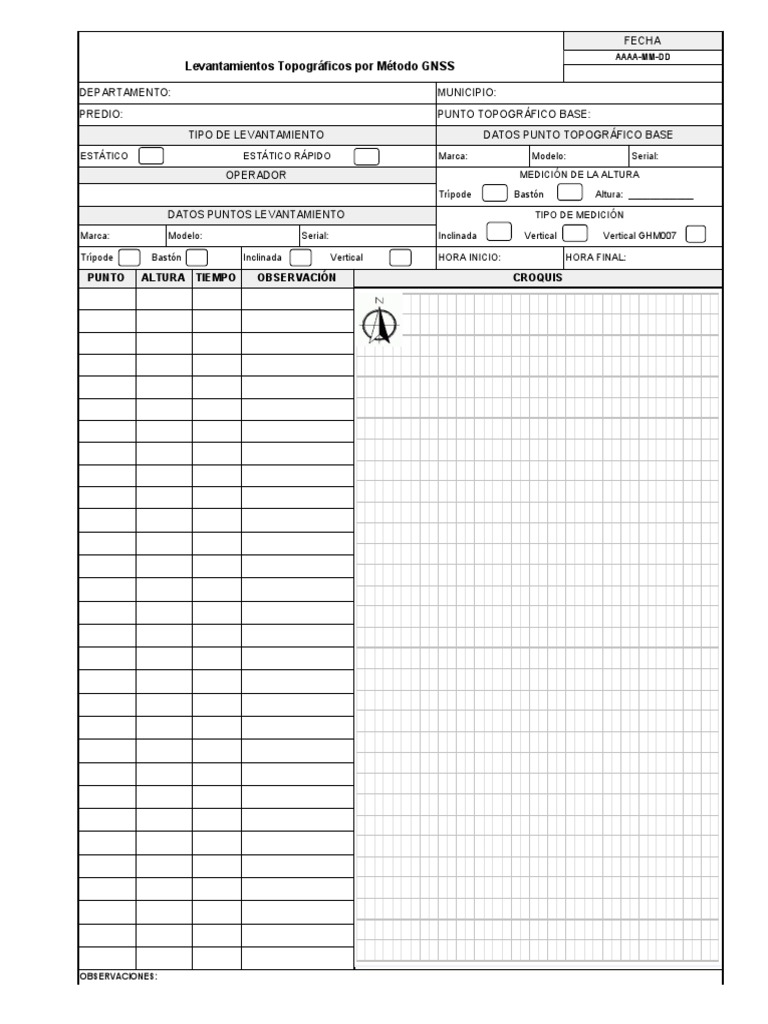 Anexo E. Cartera de Campo para Lev Topo Por Metodo GNSS | PDF