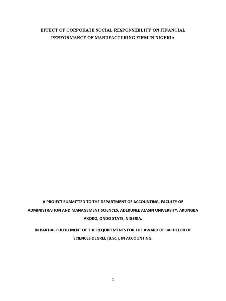 Effect of Corporate Social Responsibility On Financial Performance of Manufacturing Firm in ...