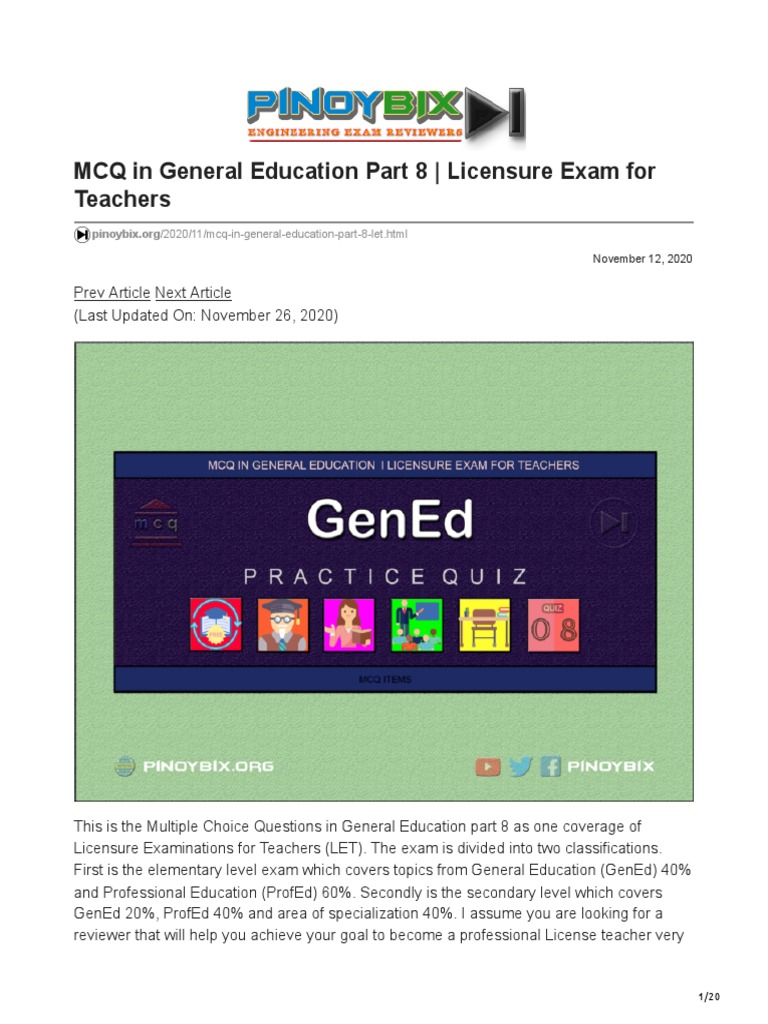 LET Exam General Education Review Part 8 | PDF | Area | Multiple Choice