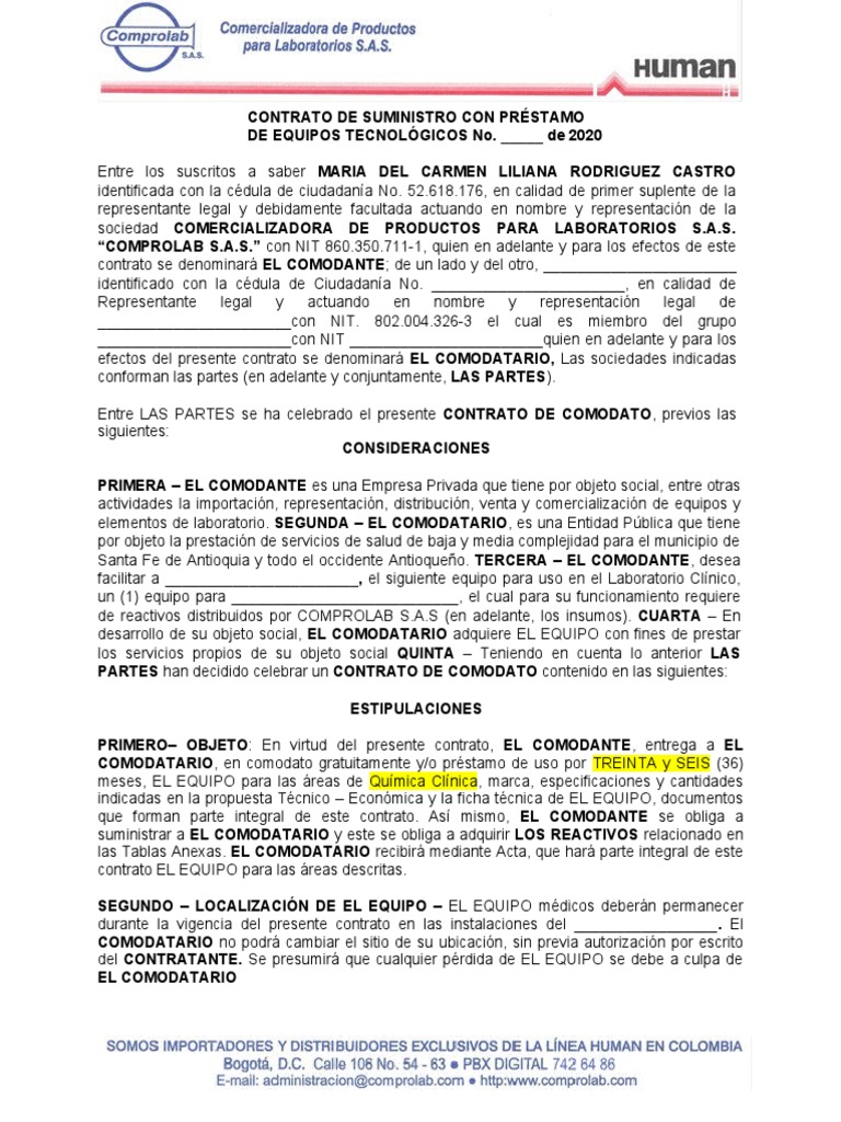 Modelo Contrato de Suministro Con Prestamo de Equipo | Descargar gratis PDF | Derecho civil ...