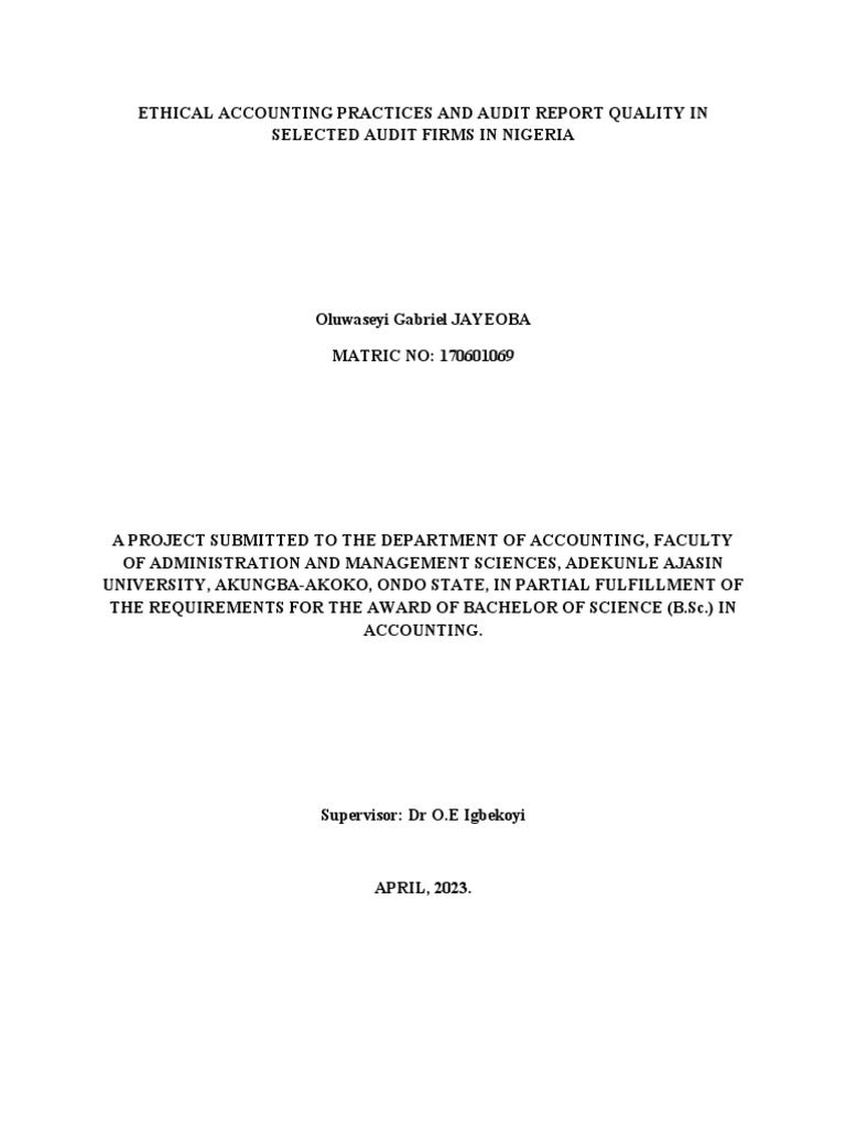 Ethical Accounting Practices and Audit Report Quality in Some Selected ...