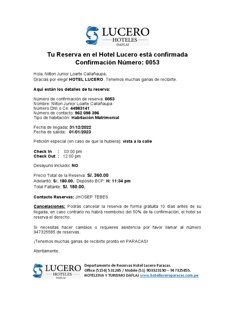 Plantilla Reservas | PDF