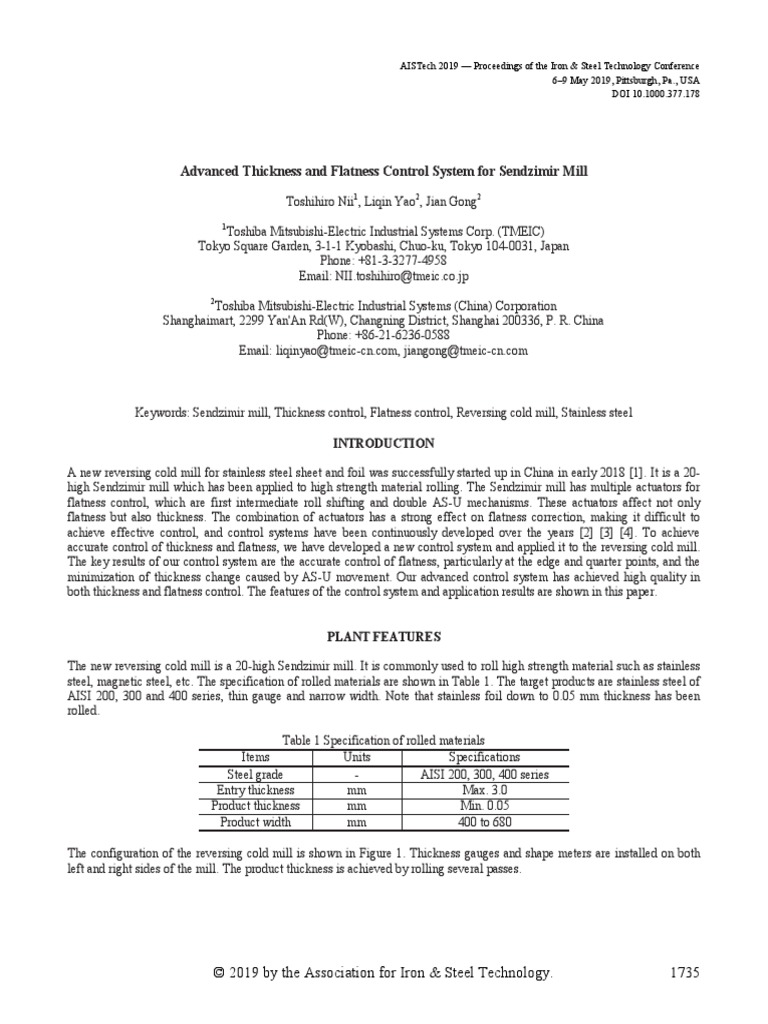 Advanced Thickness and Flatness Control System For Sendzimir Mill | PDF