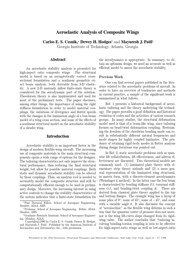 Aeroelastic Analysis of Composite Wings | PDF | Beam (Structure) | Bending Aeroelastic Analysis of Composite Wings | PDF | Beam (Structure) | Bending