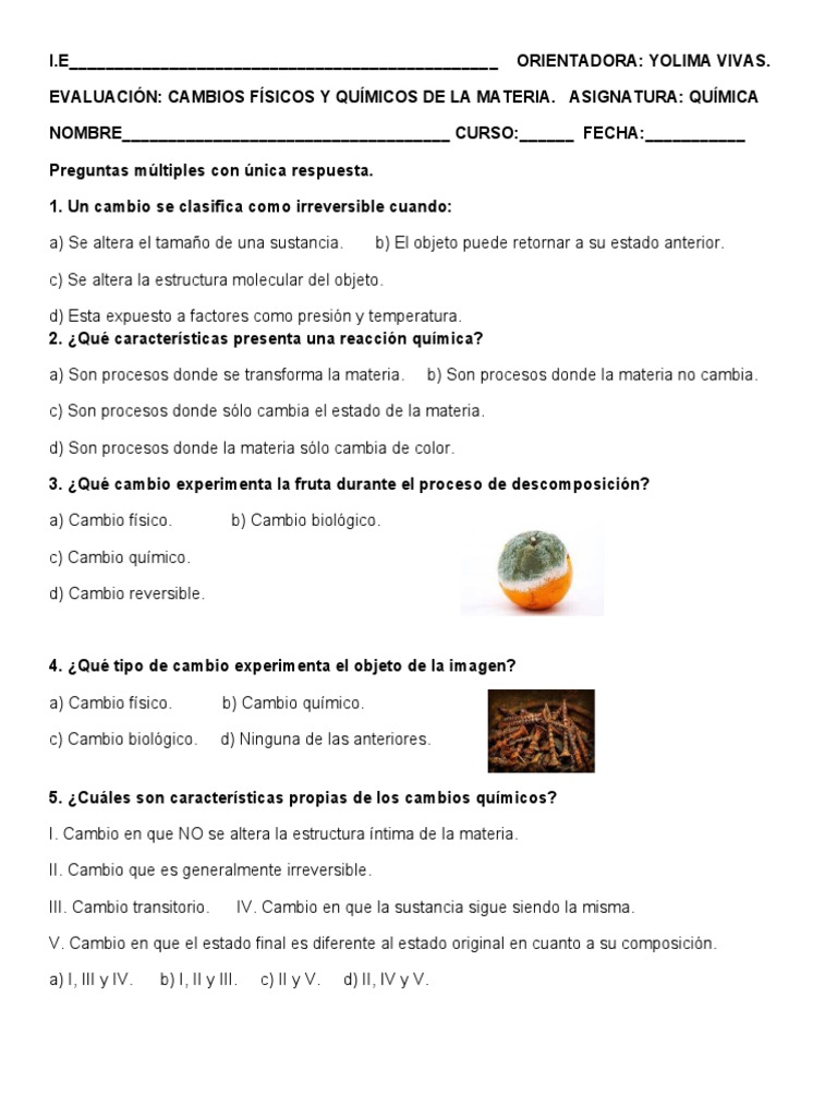 Evaluación de Cambios Físicos y Químicos | PDF | Química | Importar