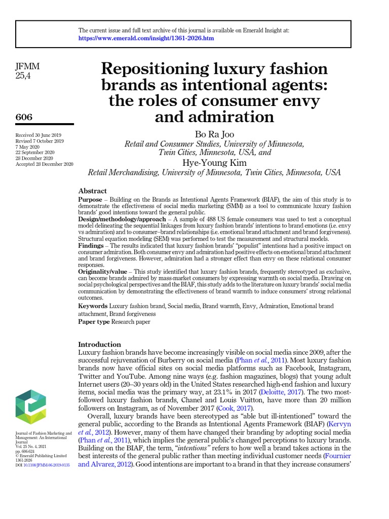 Repositioning Luxury Fashion Brands As Intentional Agents: The Roles of ...