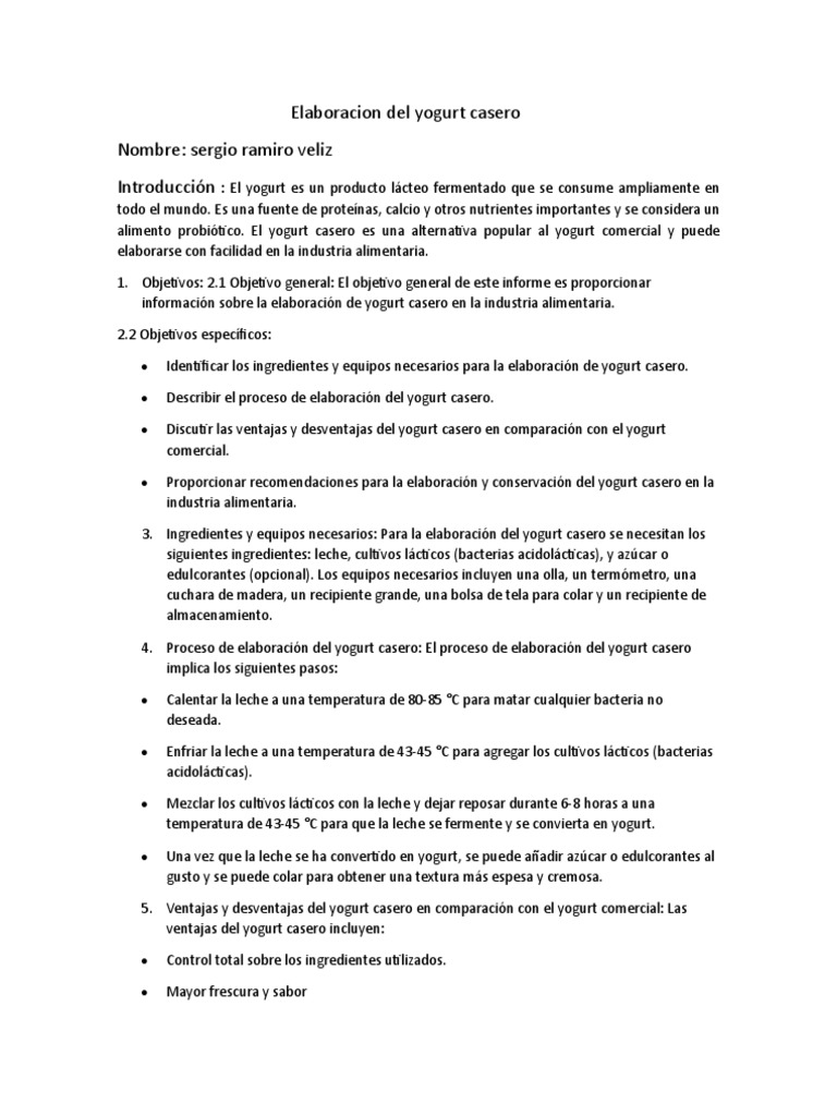 Elaboración de Yogurt Casero: Guía Completa | PDF | Yogur | Leche
