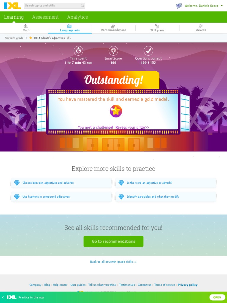IXL Identify Adjectives 7th Grade Language Arts PDF
