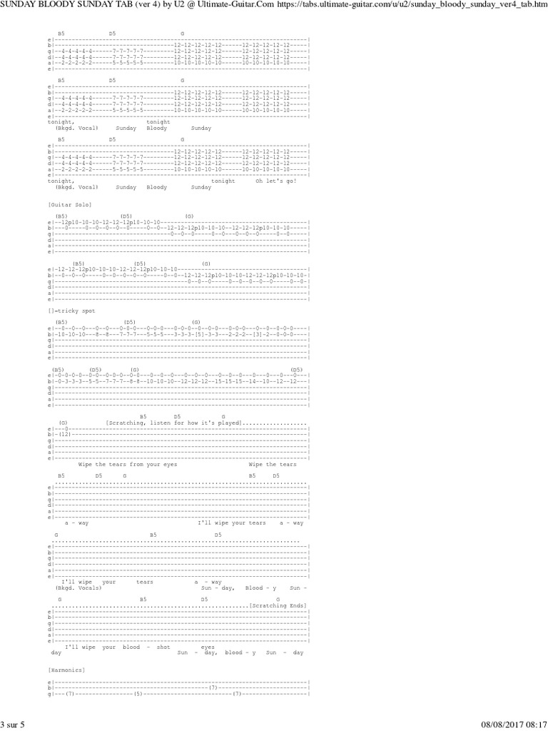 SUNDAY BLOODY SUNDAY TAB Solo | PDF | Rock Music | Bono
