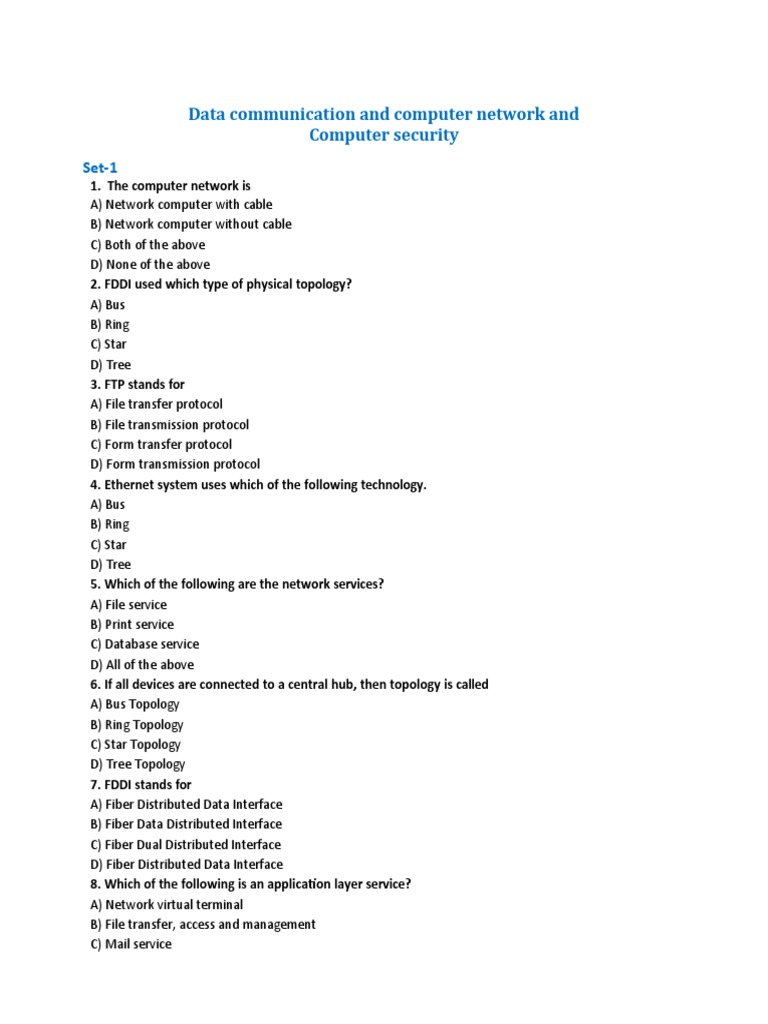 Data Communication and Computer Network Questions 1 For Students | Download Free PDF | Network ...