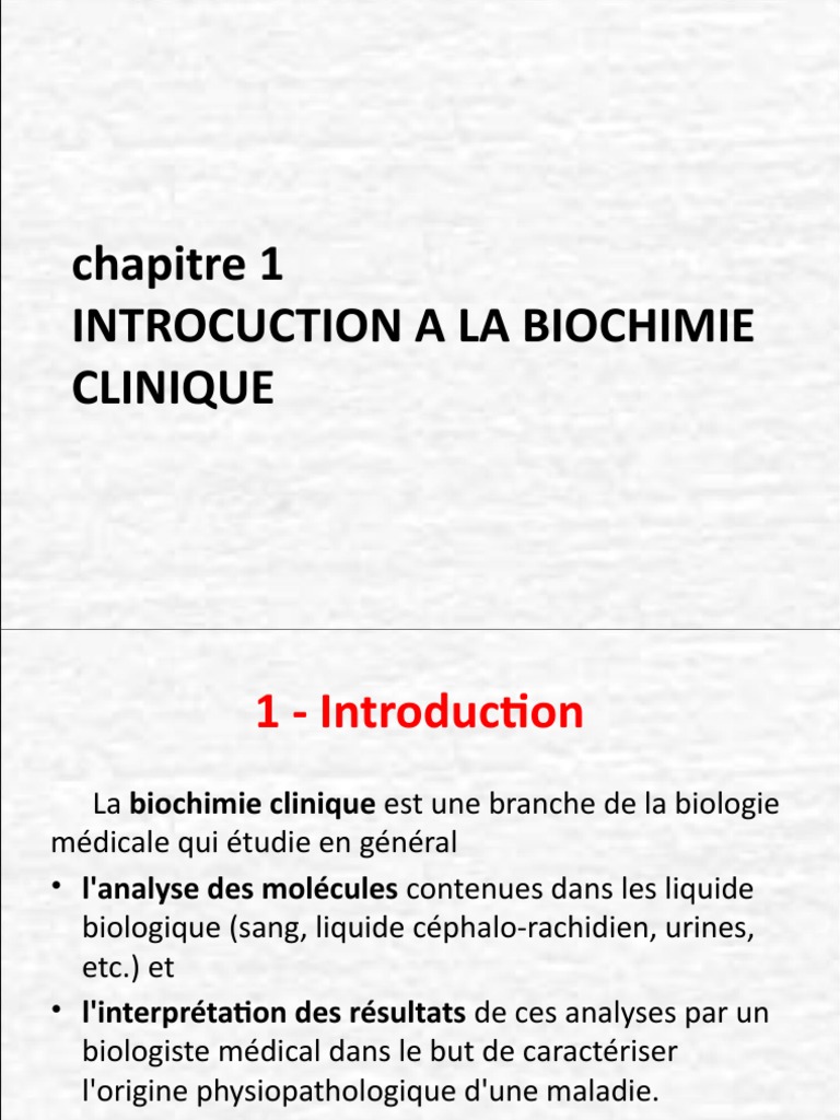 1 - Biochimie Clinique | PDF | Biochimie | Chimie