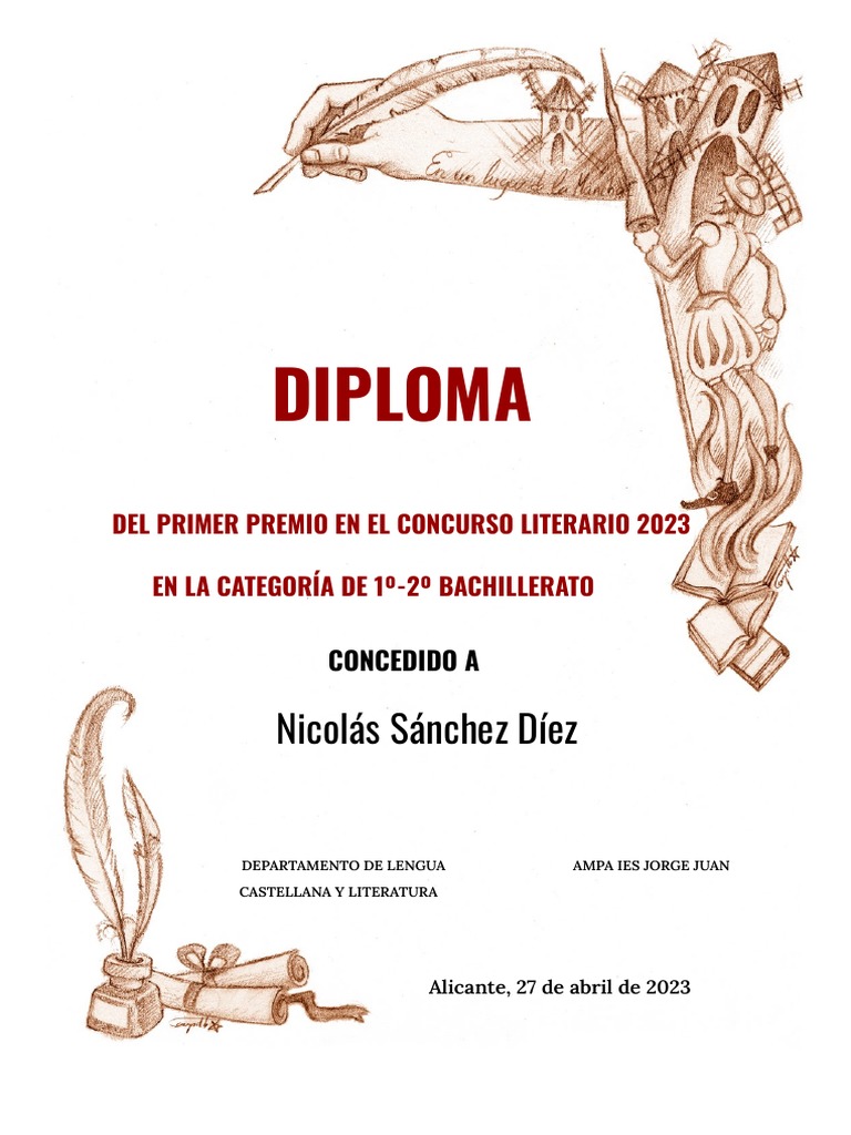 Diploma Concurso Literario PRIMER PREMIO | PDF