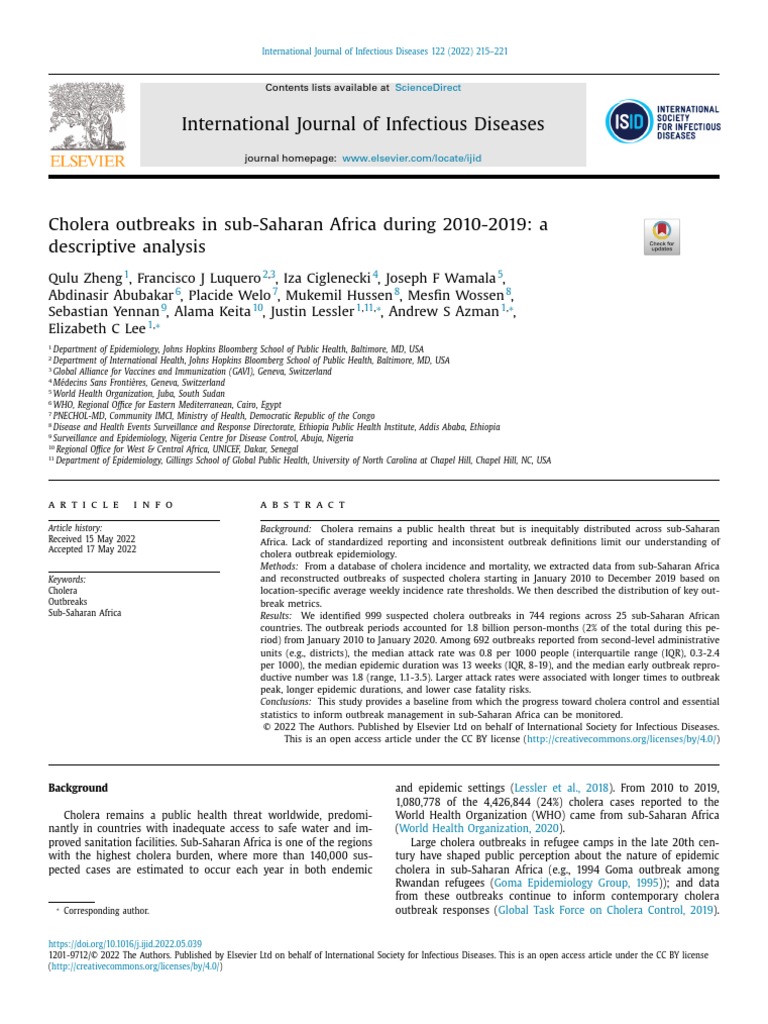 Cholera Outbreaks in Sub Saharan Africa | PDF | Cholera | World Health ...