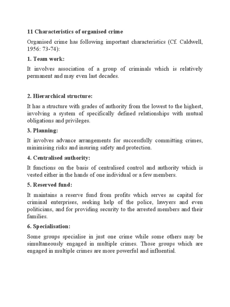 Features of Organized Crimes | PDF | Organized Crime | Crimes