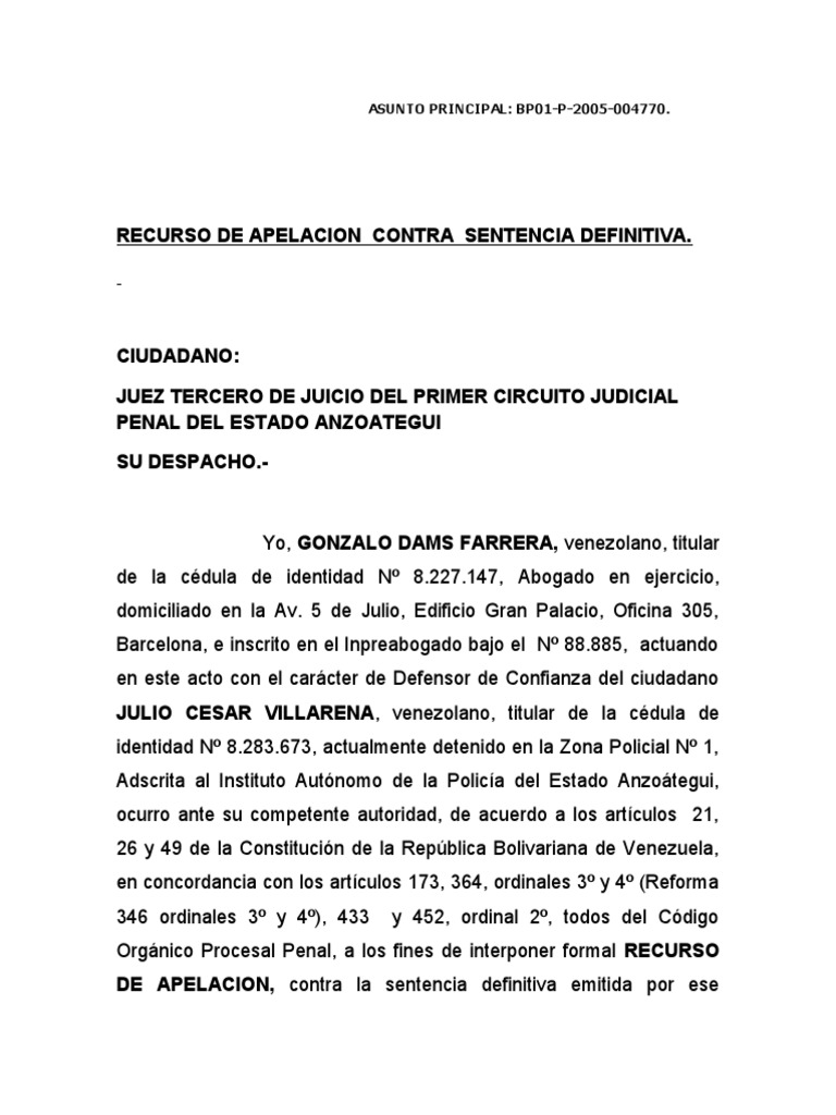 APELACION SENTENCIA VILLARENA 2 definitiva.doc | PDF | Sentencia (ley) | Derecho penal