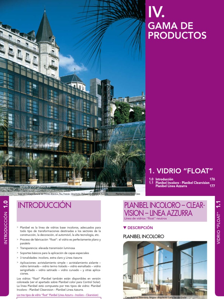 Vidrio Float Planibel: Gama y Aplicaciones | PDF | Lentes | Color