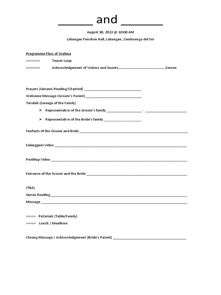 Walima Function Program Overview | PDF