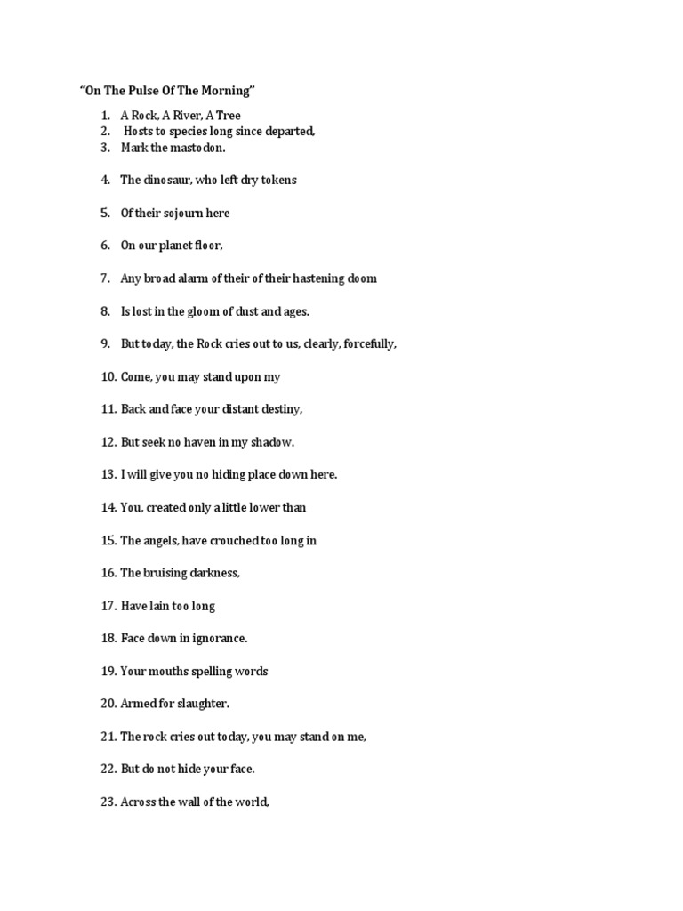 On The Pulse of The Morning - Maya Angelou | PDF