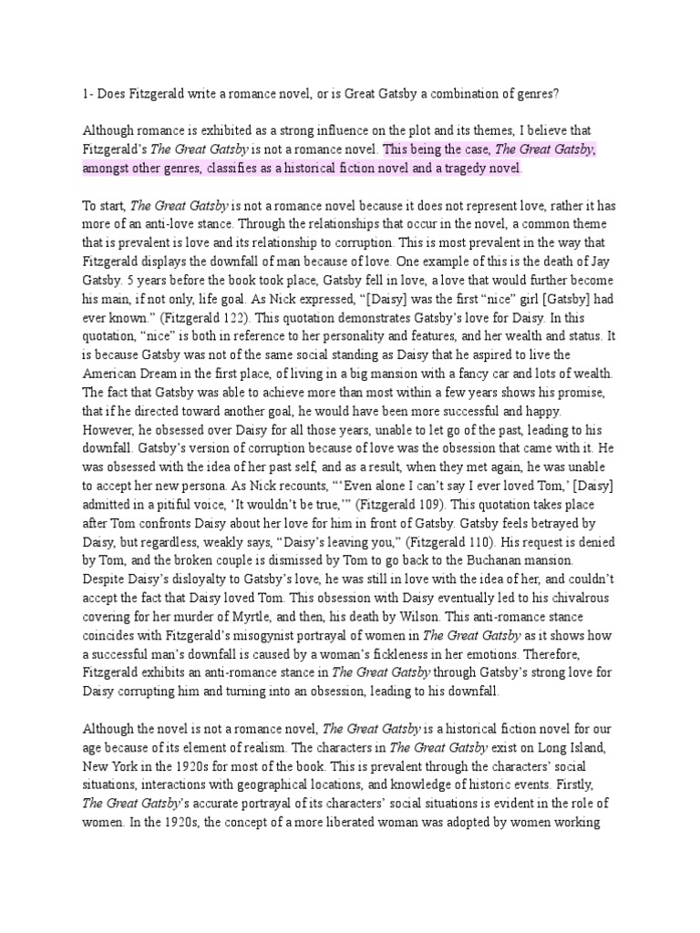 The Great Gatsby: Genre and Analysis | PDF | The Great Gatsby | F ...