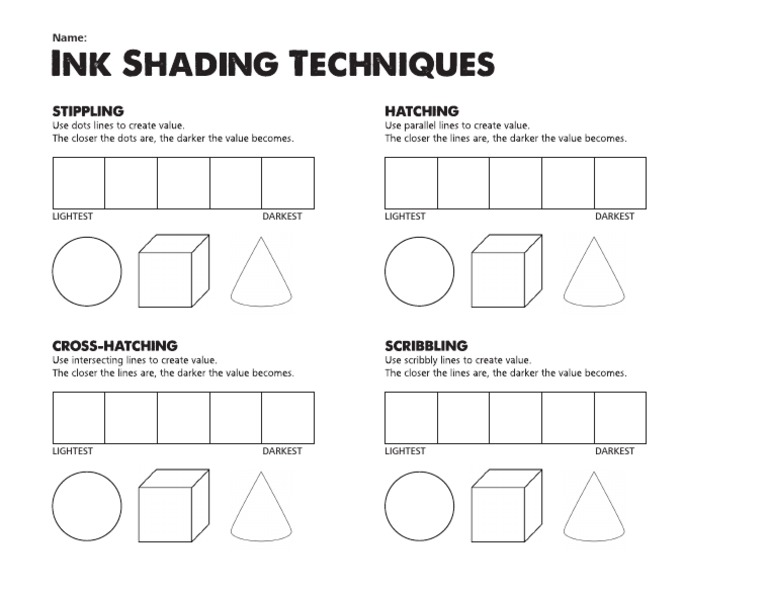 ink shading techniques worksheet | PDF