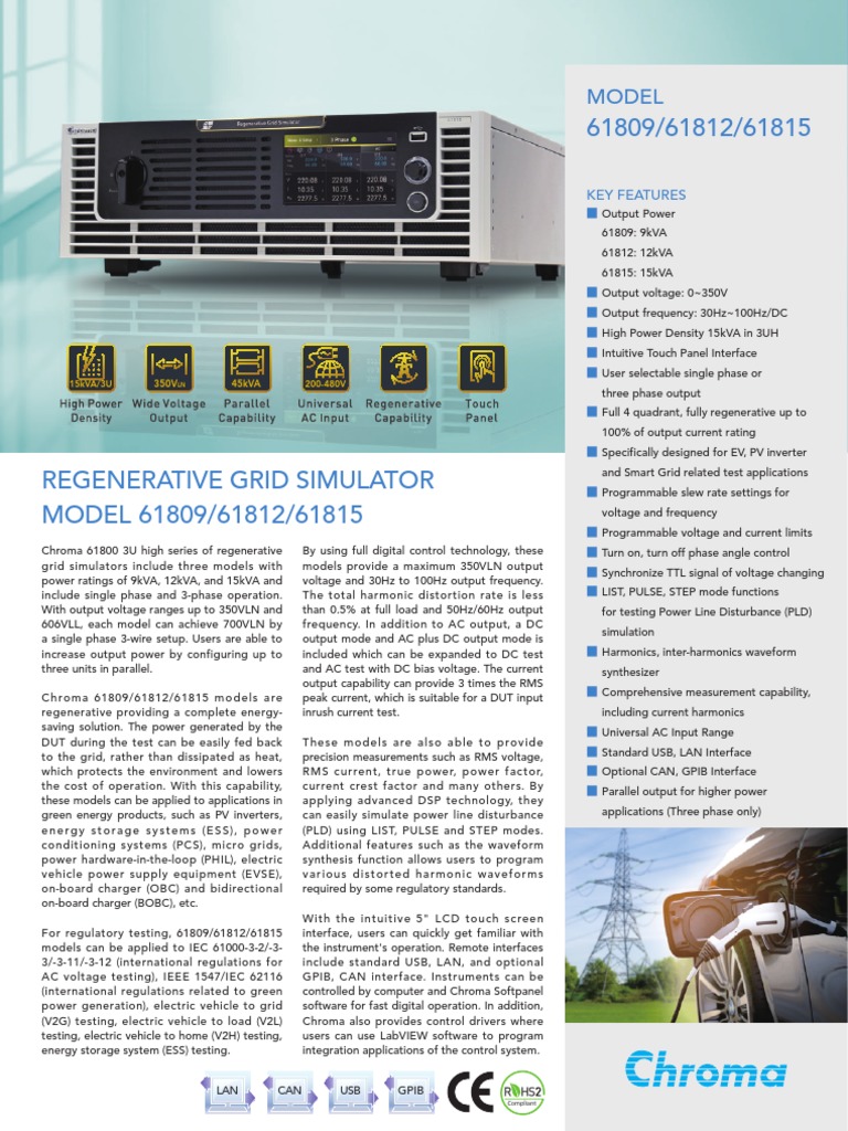 Chroma 61815 Regenerative Grid Simulator | PDF | Power Inverter | Power ...