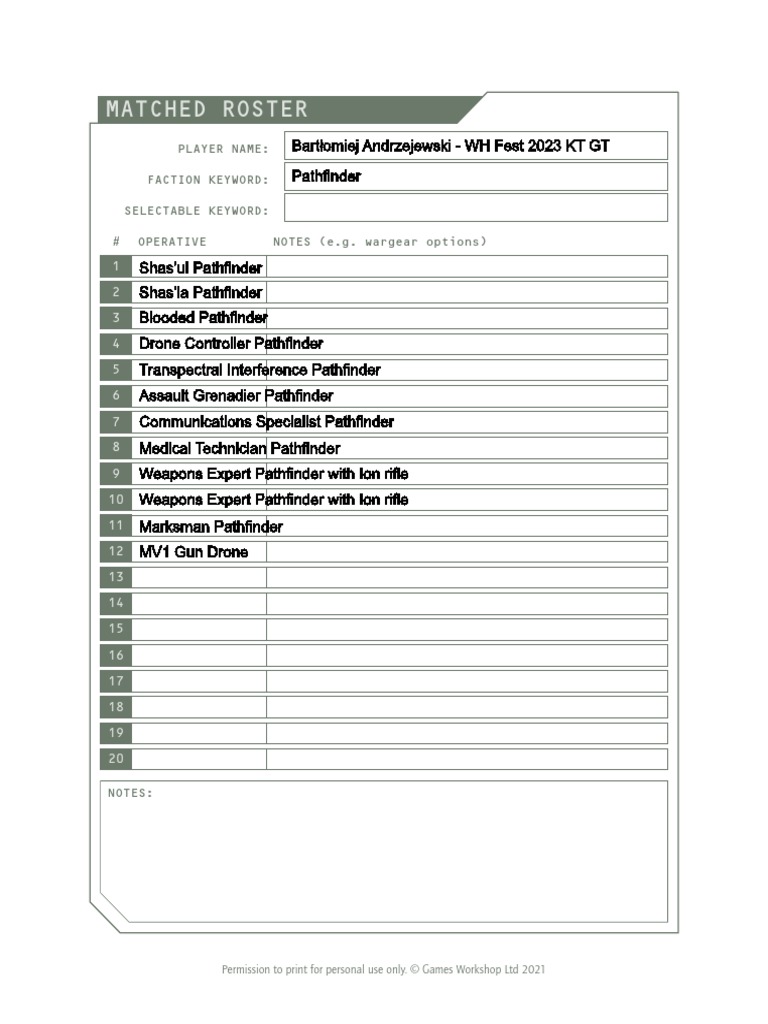 Kill Team Matched Roster | PDF