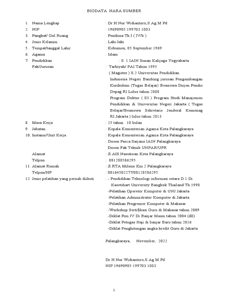 Biodata Nara Sumber | PDF