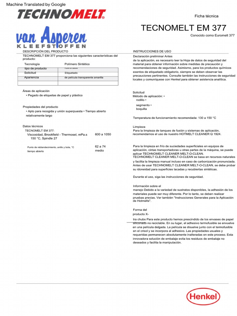 TECHNOMELT EM 377 Known As Euromelt 377 (EN) PDF | PDF | Patentar ...