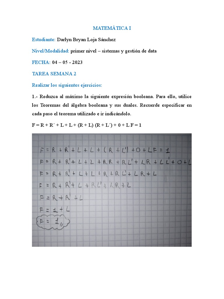 Matemática Deber 1 | PDF