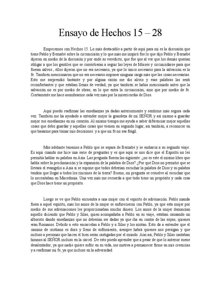 Ensayo Del Libro de Los Hechos - Capitulo 15-28 | PDF | Pablo el ...