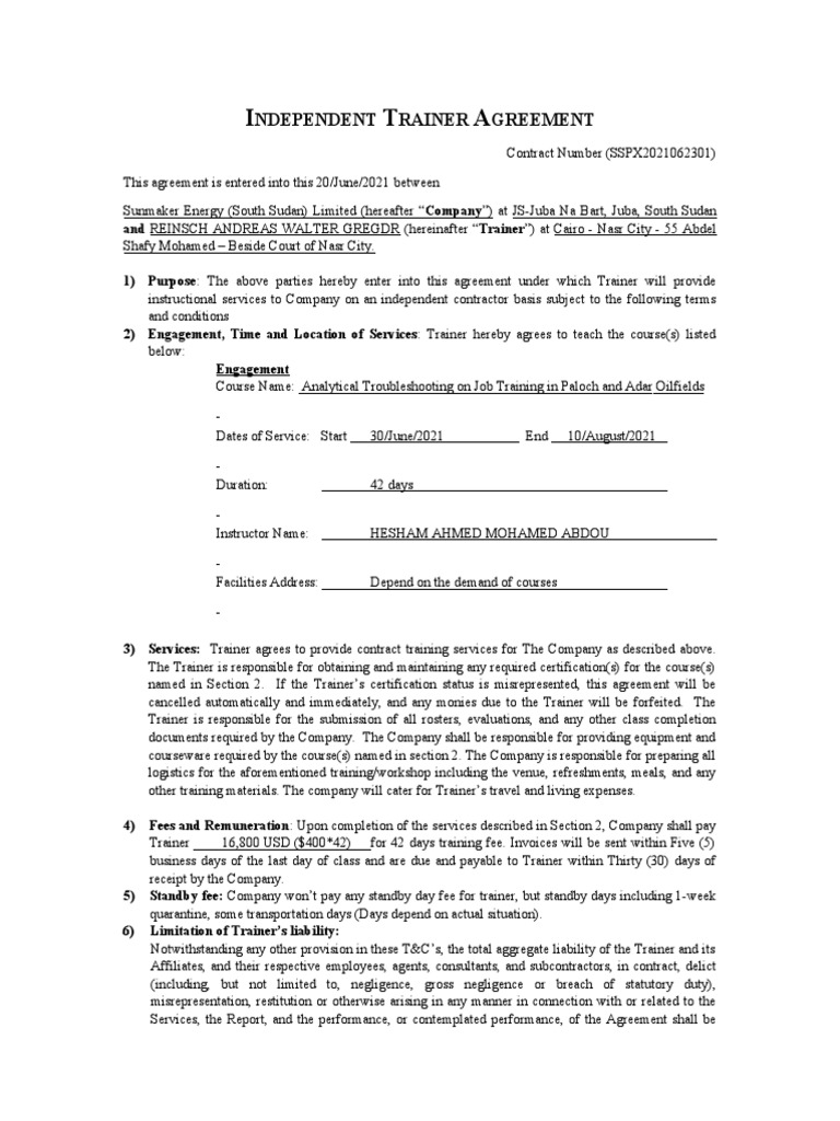 Contract - Individual Instructor | PDF | Legal Liability | Damages