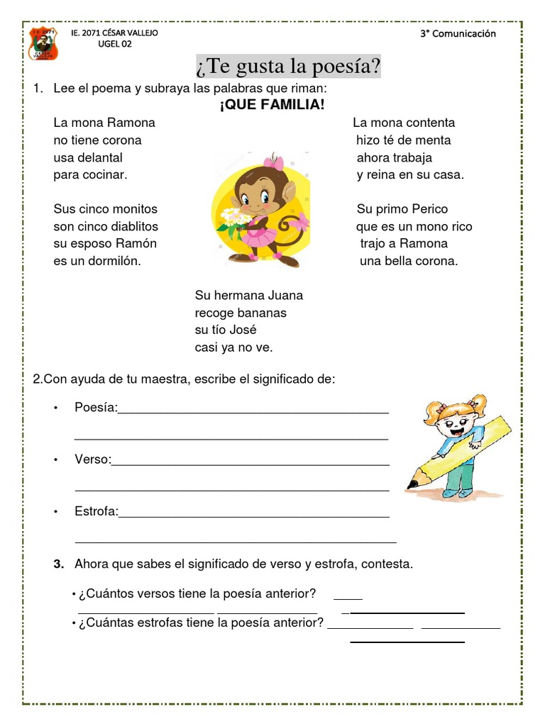 FICHA APLICATIVA-LEEMOS UN POEMA-COMUNICACION (1) | PDF | Poesía ...