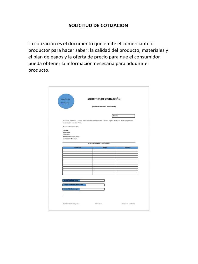 Solicitud de Cotizacion | PDF