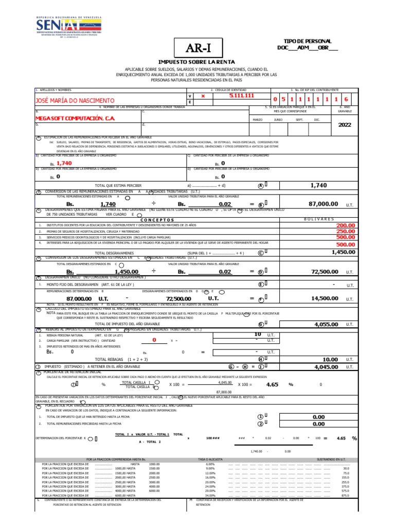 Formulario-Ari Seniat 2021 | PDF | Servicios (economía) | Economias