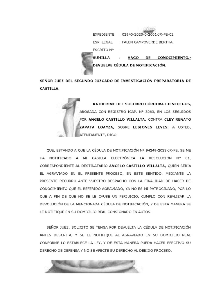 Exp. 2940 - 2023. Sr. Angelo - Devuelvo Cédula | PDF