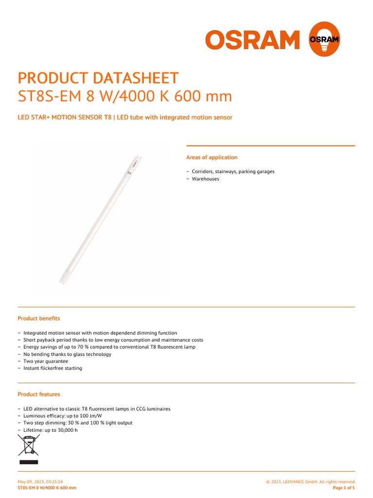 St8s Em 8 W 4000 K 600 Mm En Pdf Pdf Optics Electrical Engineering