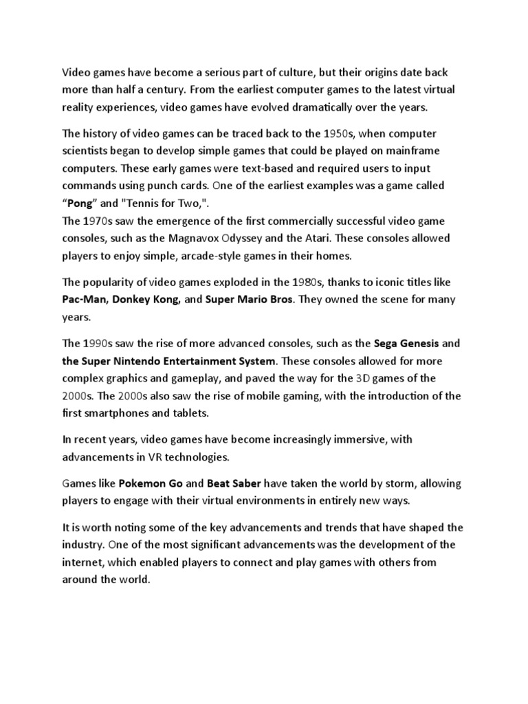 The History of Video Games | PDF | Video Games | Video Game Consoles