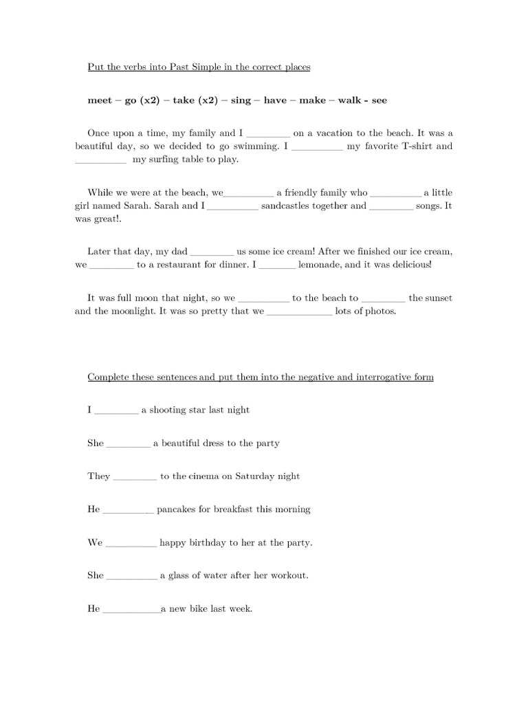Ejercicios Pasado Simple 5to Primaria | PDF