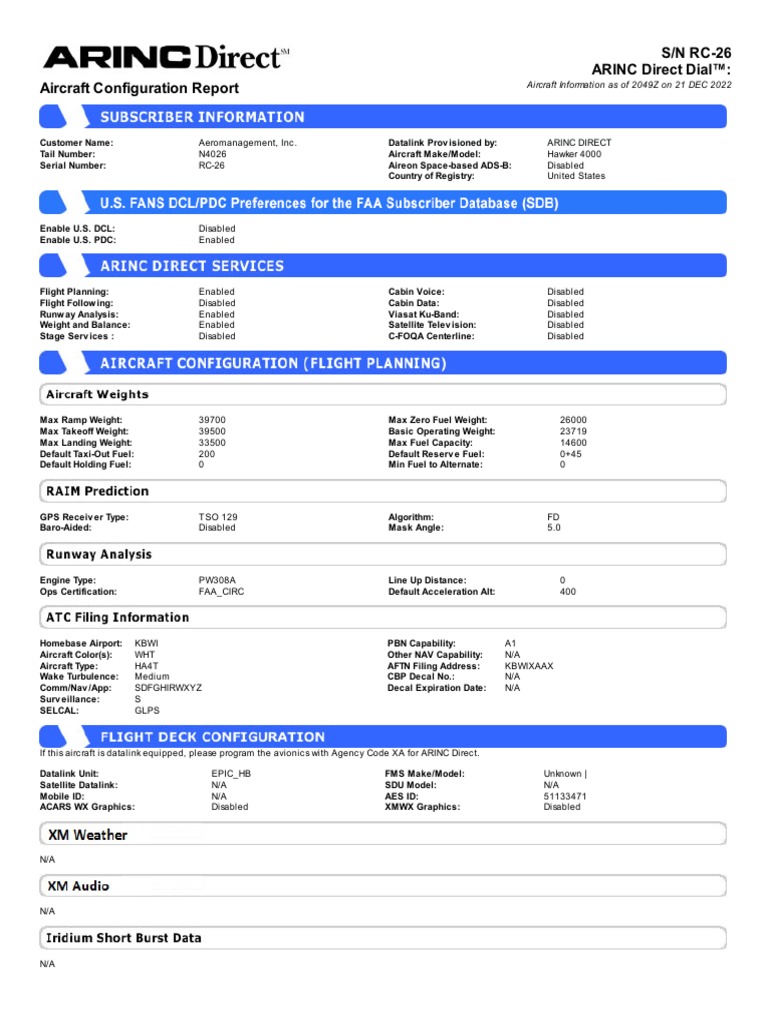 Aircraft Configuration Report | PDF | Aviation | Vehicles