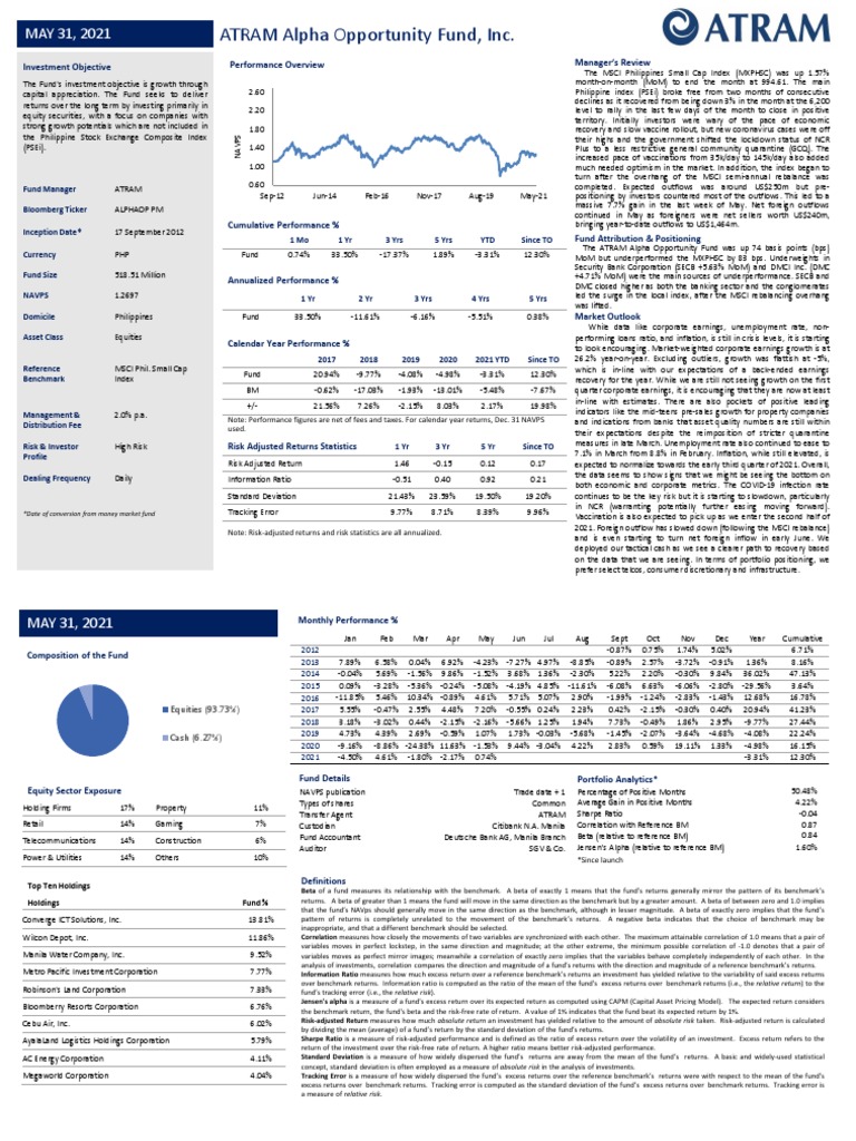 ATRAM Alpha Opportunity Fund - Fact Sheet - May 2021 | PDF