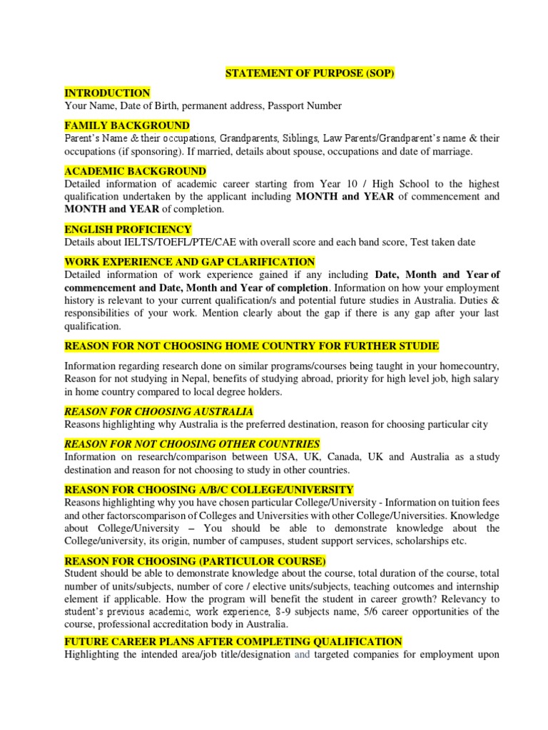 SOP Guide | PDF | Internship | Job Hunting