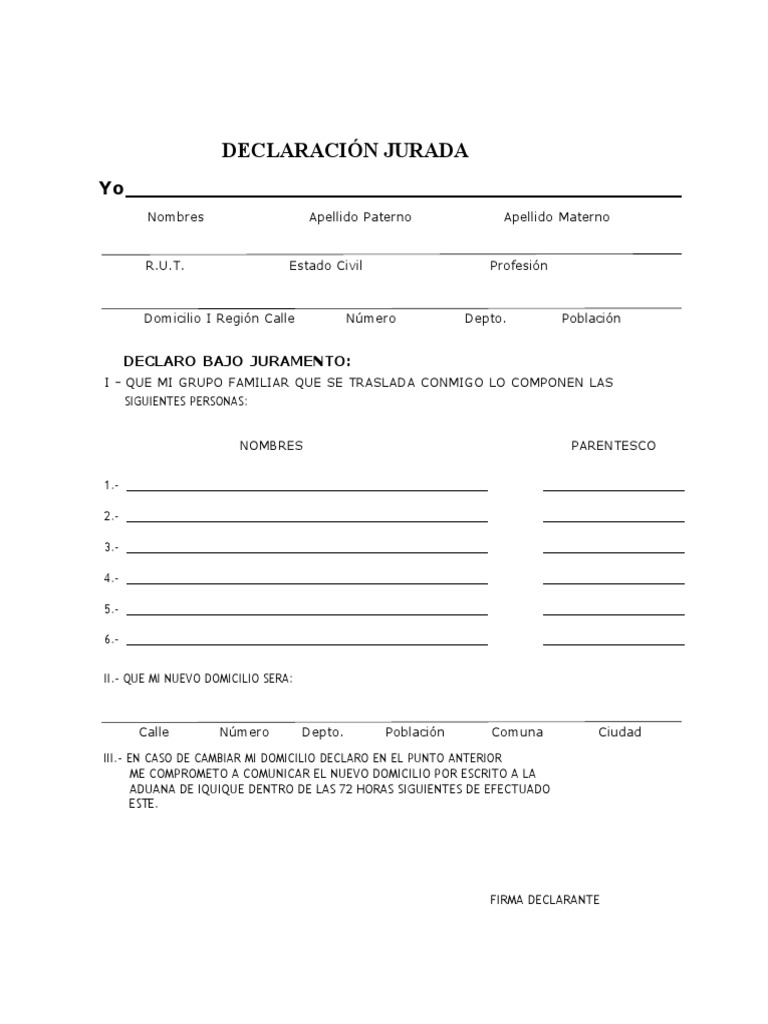 Declaracion Jurada de Grupo Familiar Scribd | PDF