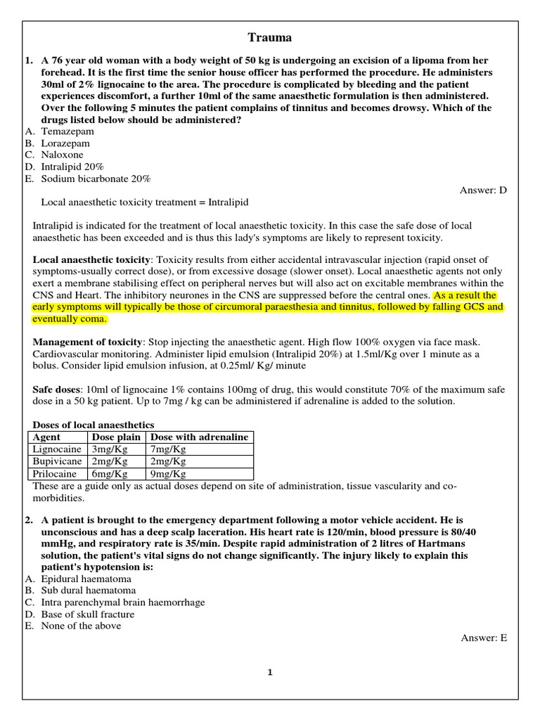 eMRCS Truama 122 Questions.pdf | PDF | Burn | Thorax