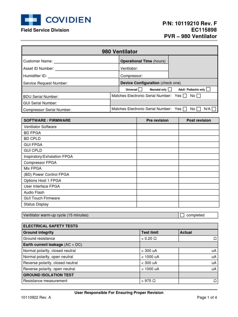 980 Ventilator Preventative Maintenance and Quality Control Test Report ... 980 Ventilator Preventative Maintenance and Quality Control Test Report ...